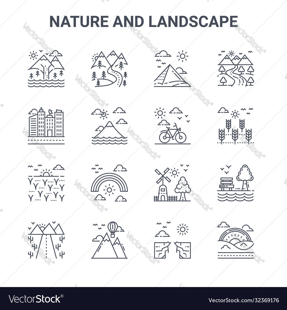 Set 16 nature and landscape concept line icons Vector Image