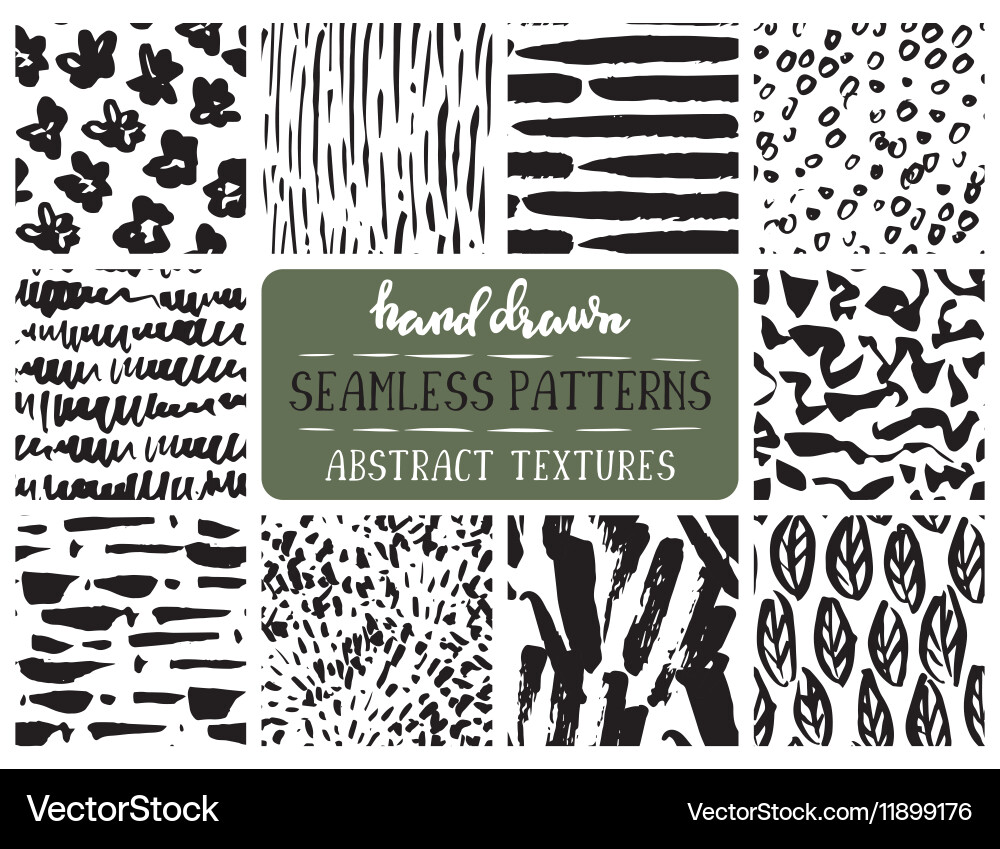 Set of ten hand drawn ink seamless patterns Vector Image