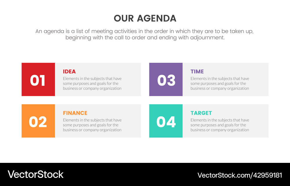 Agenda infographic concept for slide presentation Vector Image