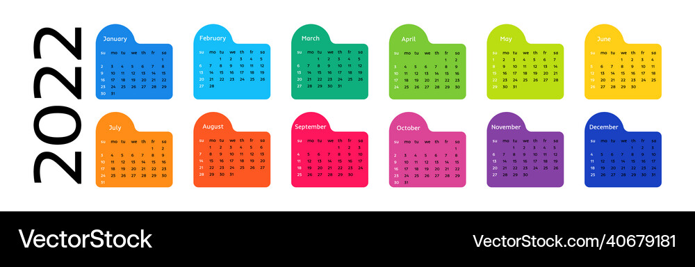 Calendar for 2022 isolated on a white background Vector Image