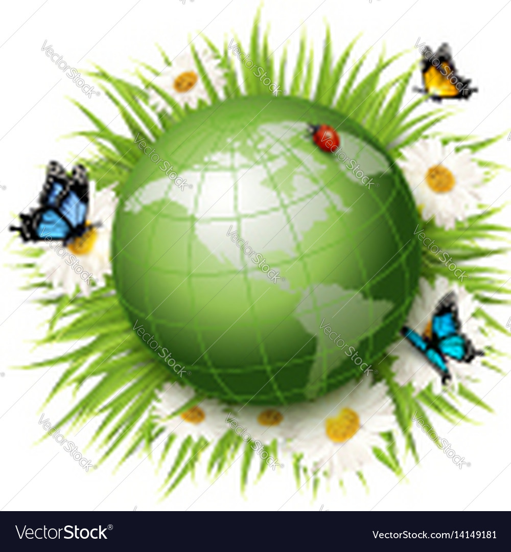 Ecology conceptgreen globe and grass Royalty Free Vector