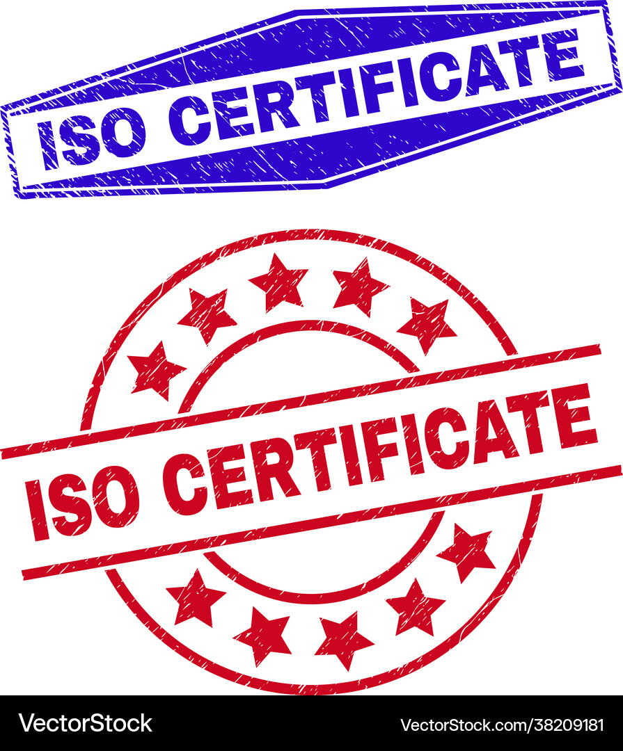 Iso certificate grunge watermarks in circle and Vector Image