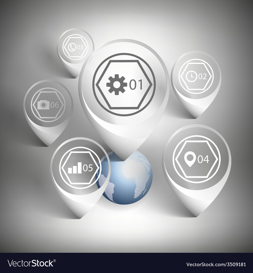 Map pointers set white icon templates Royalty Free Vector