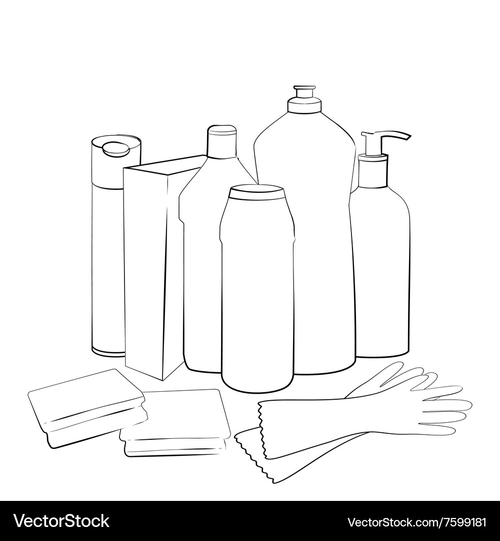 Outline of cleaning set Royalty Free Vector Image