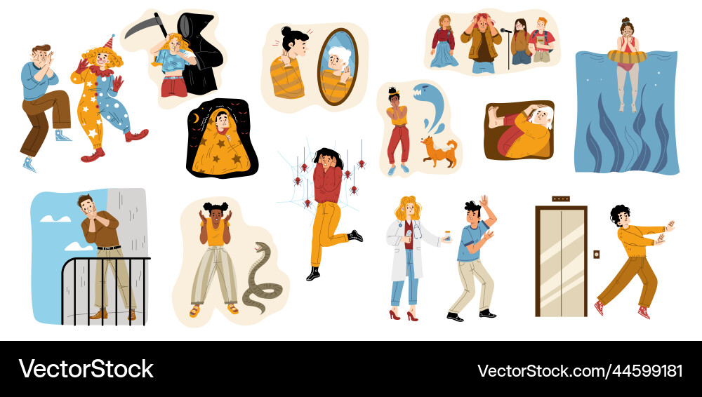 People fear phobias mental problems isolated set Vector Image