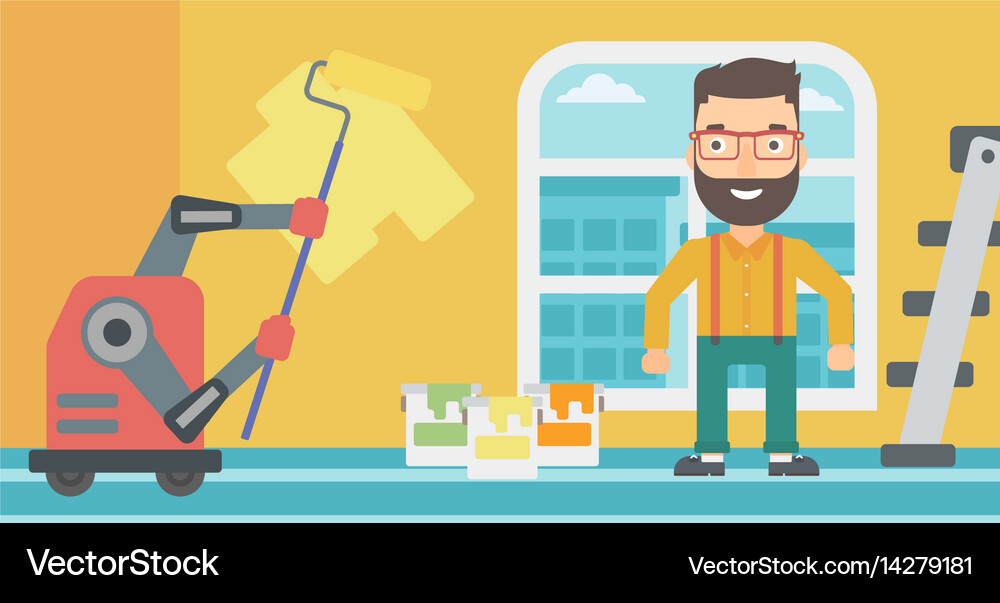Robot house painter painting the wall Royalty Free Vector