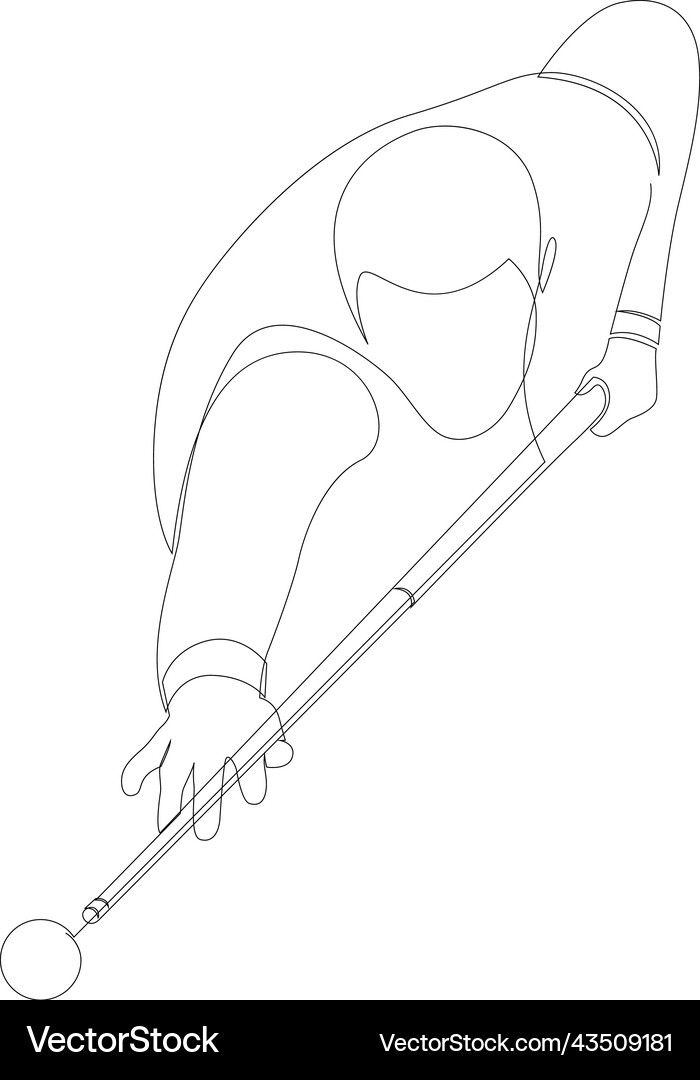 Single line drawing of young man playing pool Vector Image