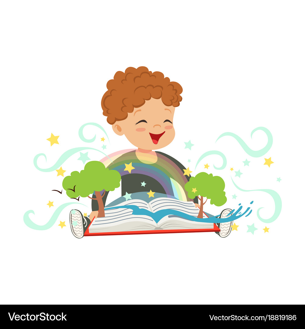 Adorable toddler boy having fun with magic pop-up Vector Image
