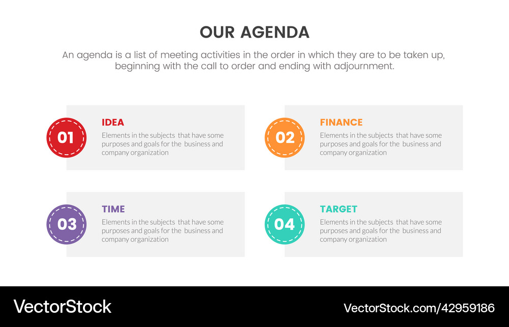 Agenda infographic concept for slide presentation Vector Image