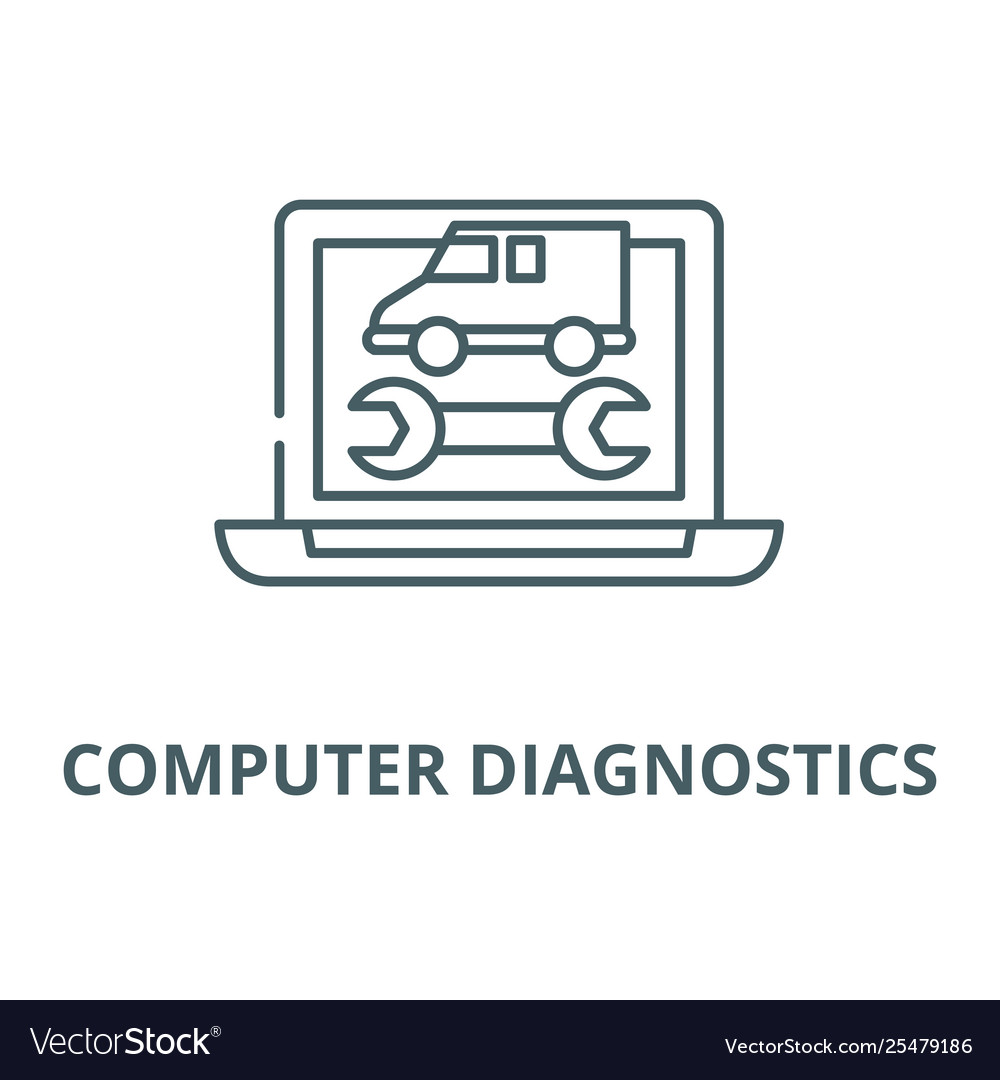 Computer diagnostics line icon linear Royalty Free Vector