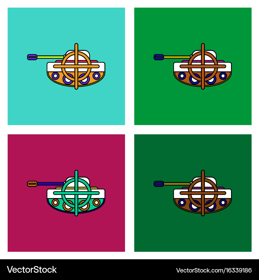 Flat icon design collection tank at gunpoint Vector Image