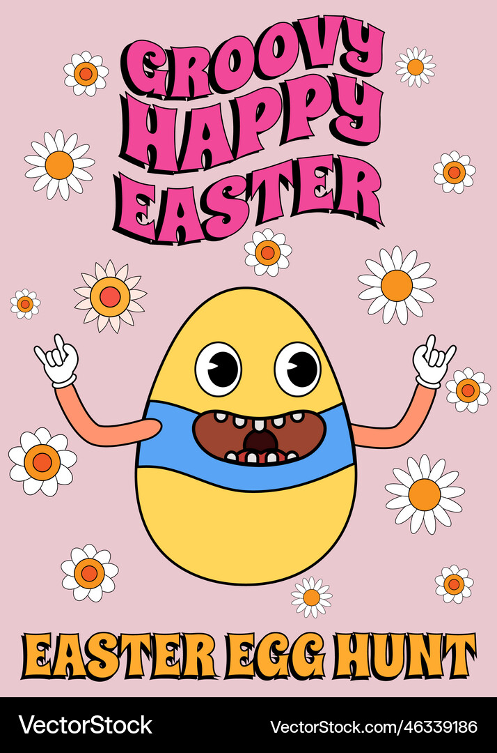 Groovy happy easter poster vintage funny egg Vector Image