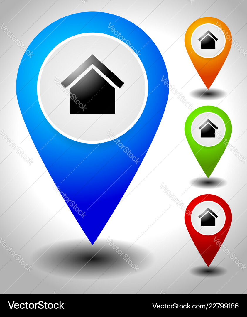 Map pins markers with house symbol Royalty Free Vector Image