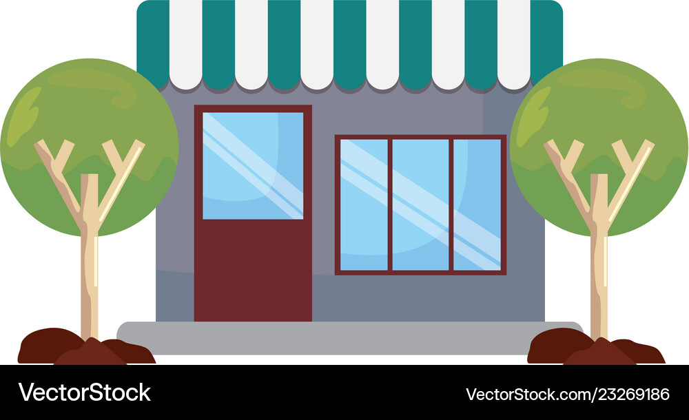 Market building with trees exterior Royalty Free Vector