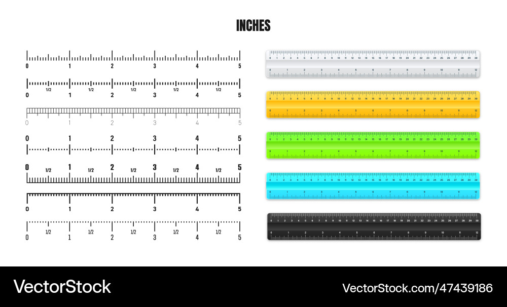 Realistic plastic rulers with black inch scale Vector Image