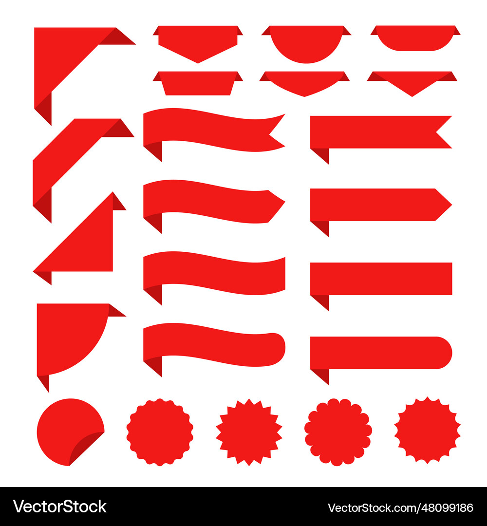 Red ribbon banner set flat ribbon Royalty Free Vector Image