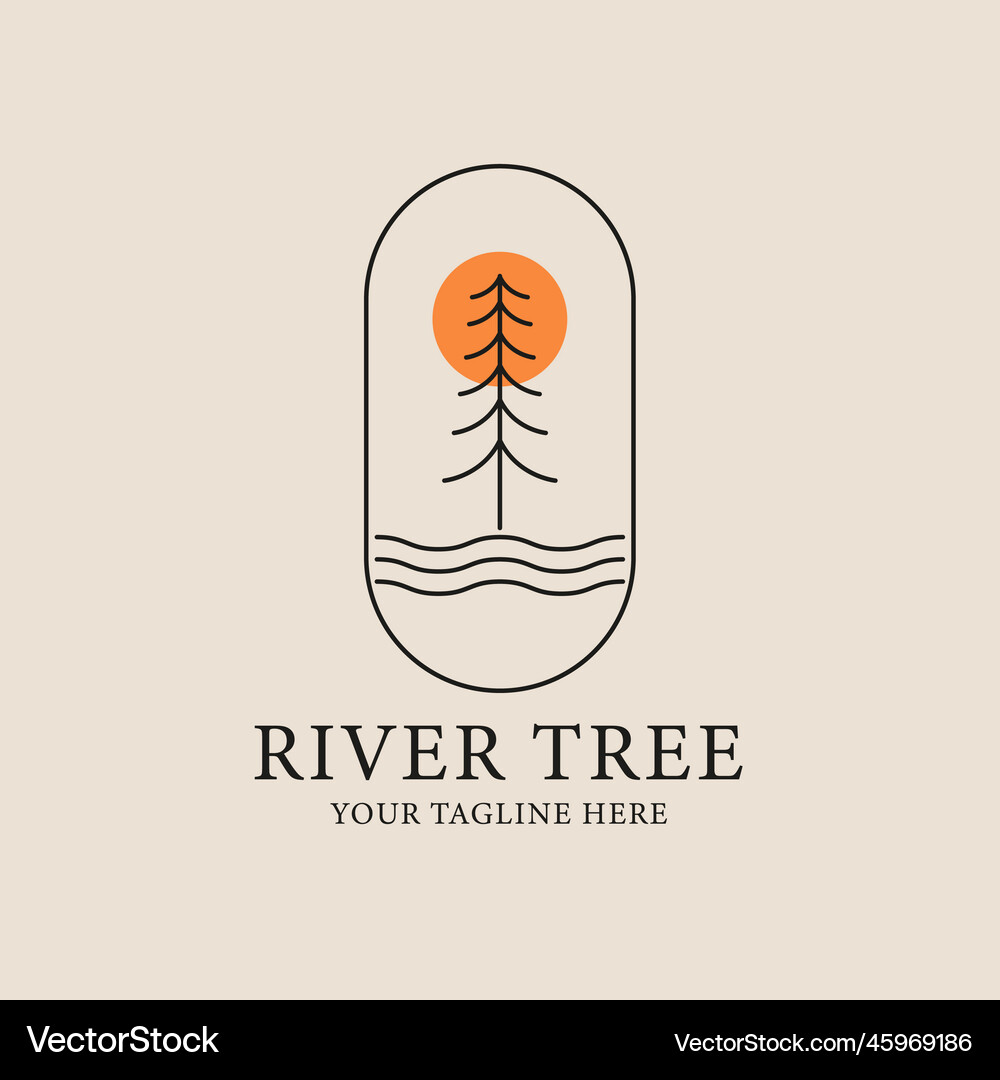 River tree landscape line art logo icon and Vector Image