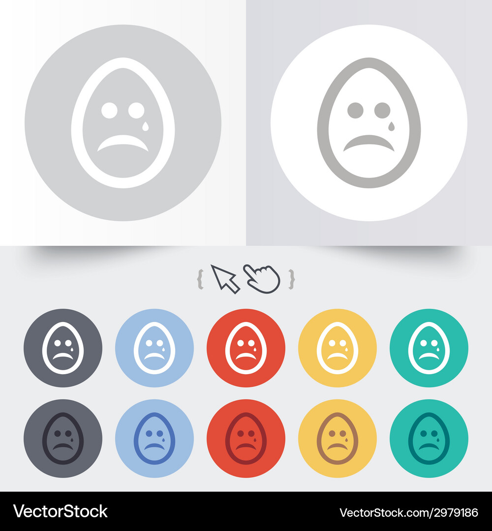 Sad egg face with tear sign icon crying symbol Vector Image