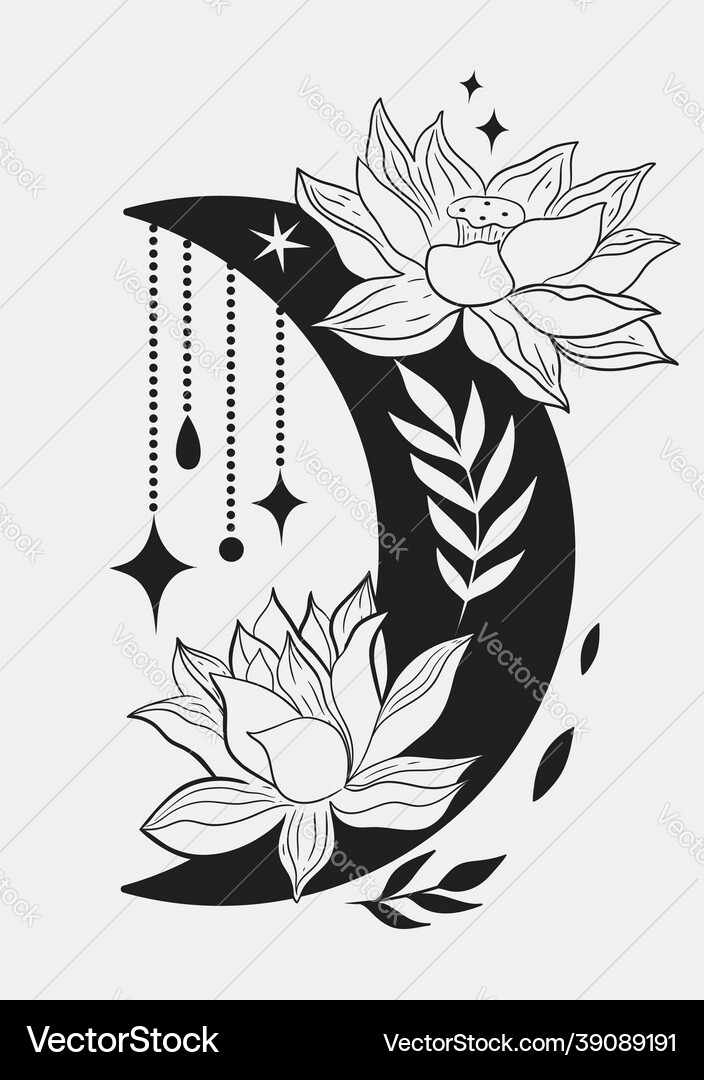Blooming moon with decorative elements isolated Vector Image