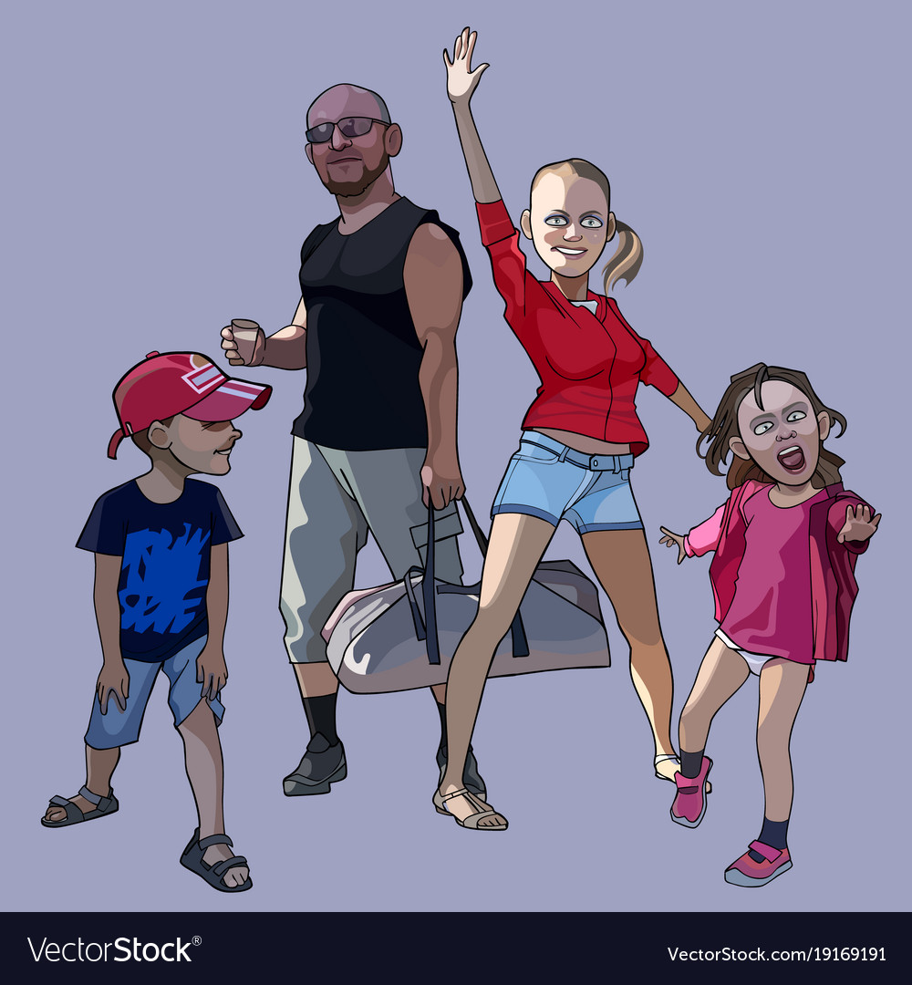 Cartoon happy family of a couple with two children