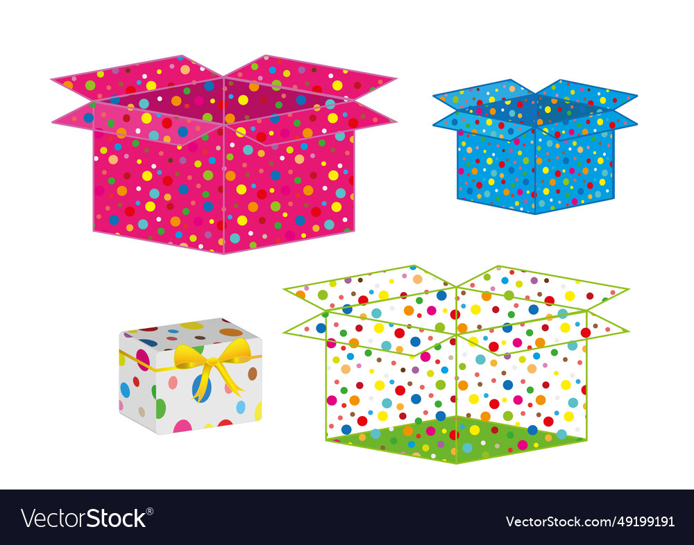 Colorful set of gift dotted boxes Royalty Free Vector Image Colorful set of gift dotted boxes Royalty Free Vector Image