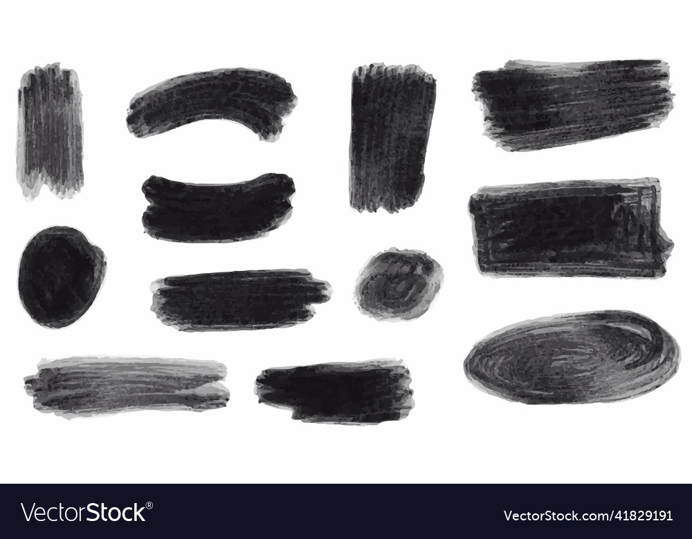 Set of black brush paint ink brush strokes Vector Image