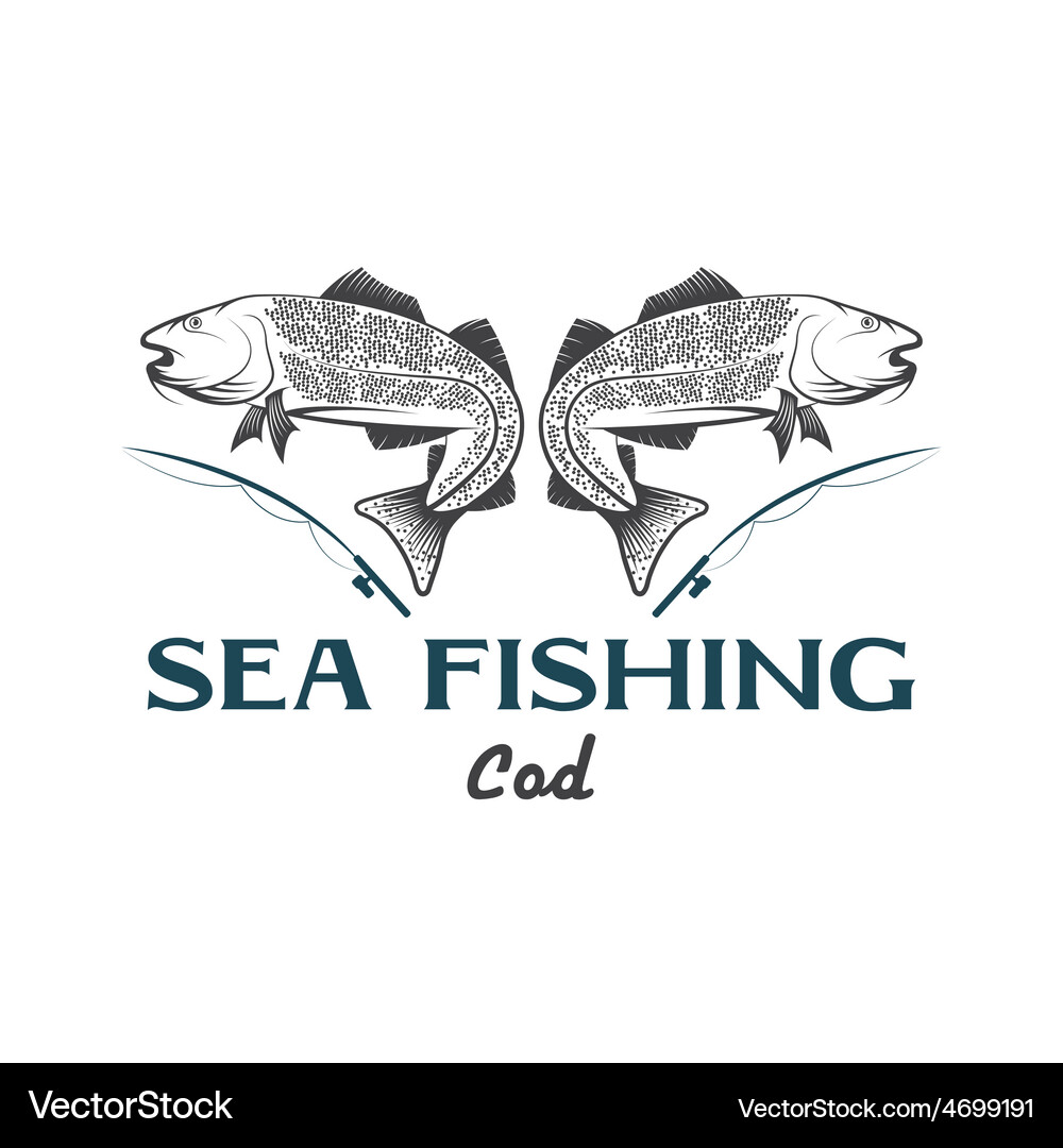 Vintage sea fishing with cod fish Royalty Free Vector Image