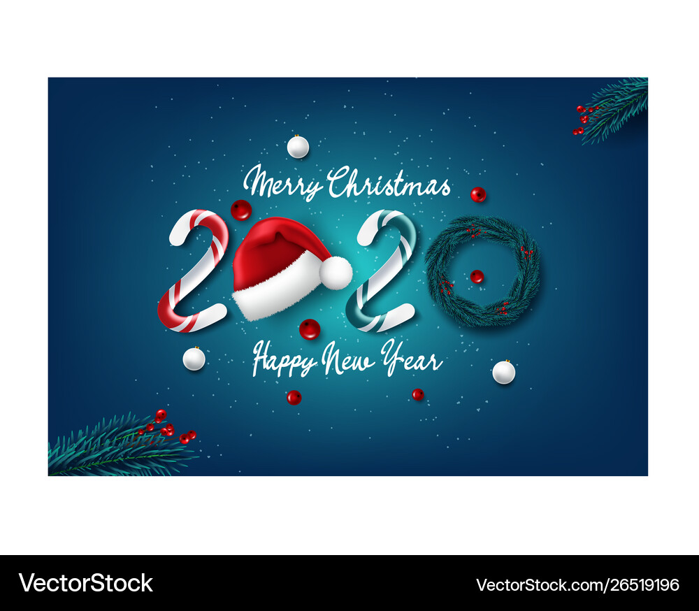 2020 new year card with christmas background Vector Image