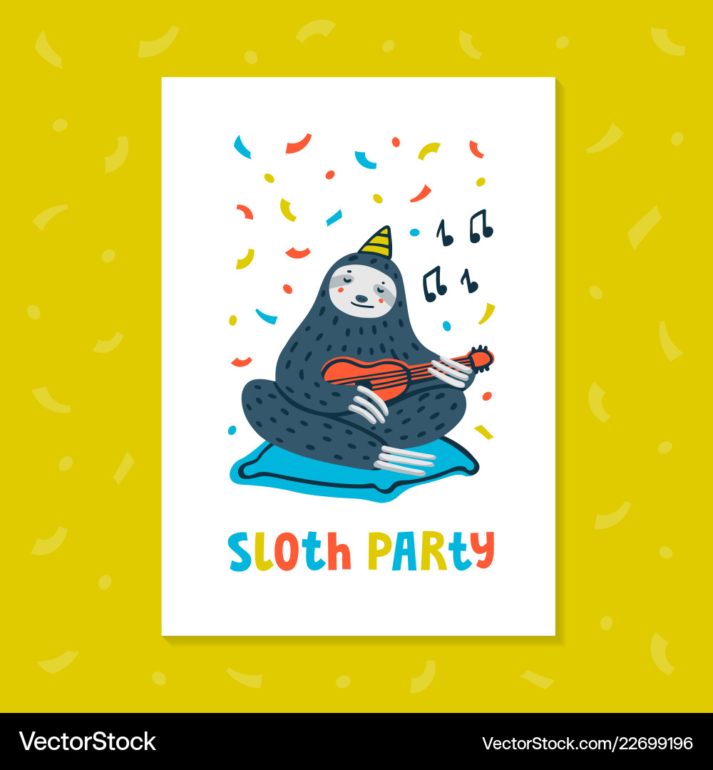 Animal party lazy sloth cute playing Royalty Free Vector