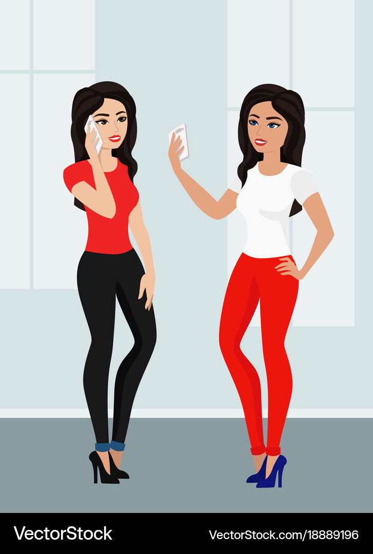 Beautiful cartoon girls making Royalty Free Vector Image