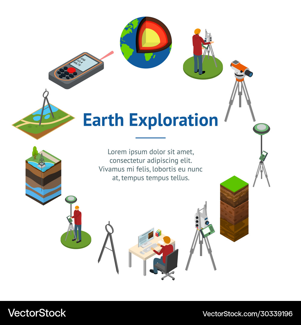 Earth exploration concept banner card circle 3d Vector Image