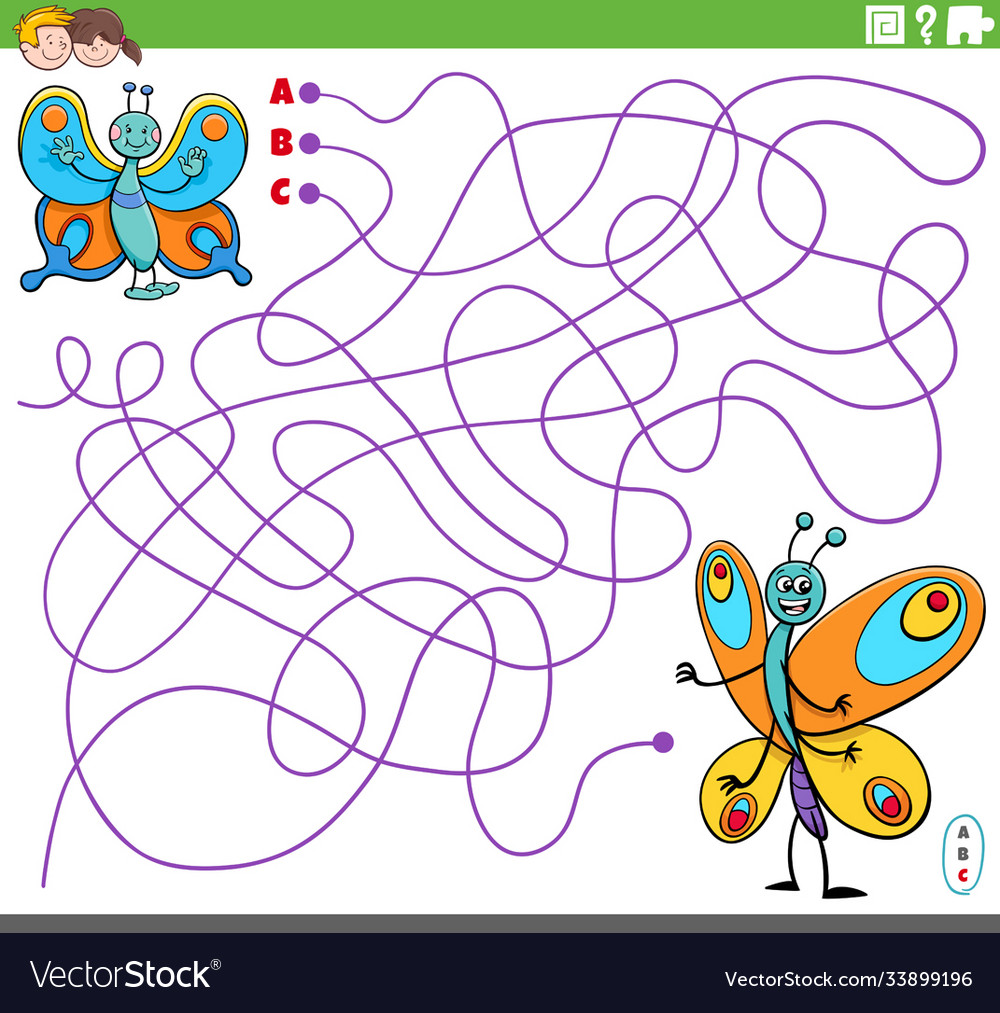 Educational maze game with cartoon butterflies Vector Image