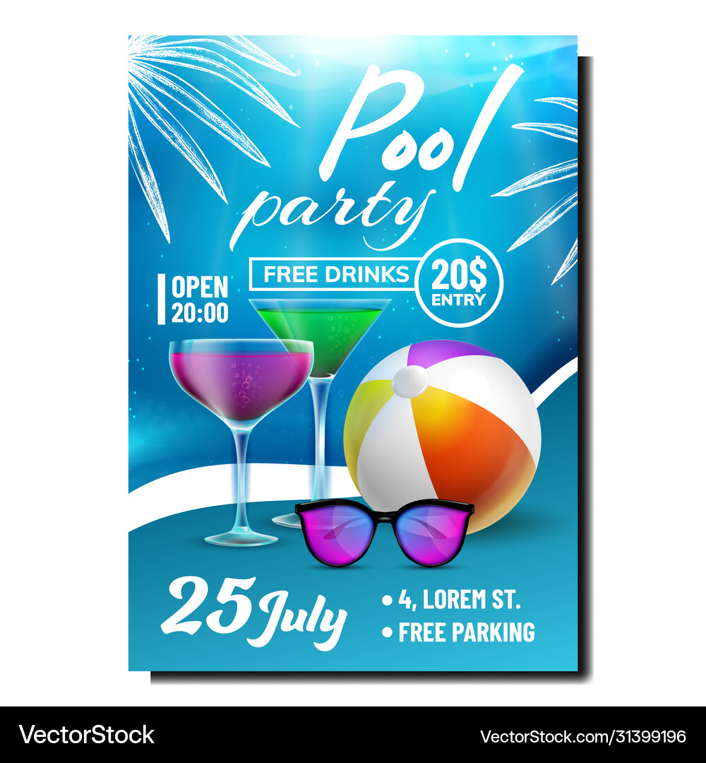 Pool party vacation promo flyer poster Royalty Free Vector