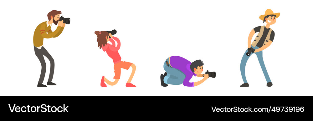 Professional photographer with camera take photo Vector Image