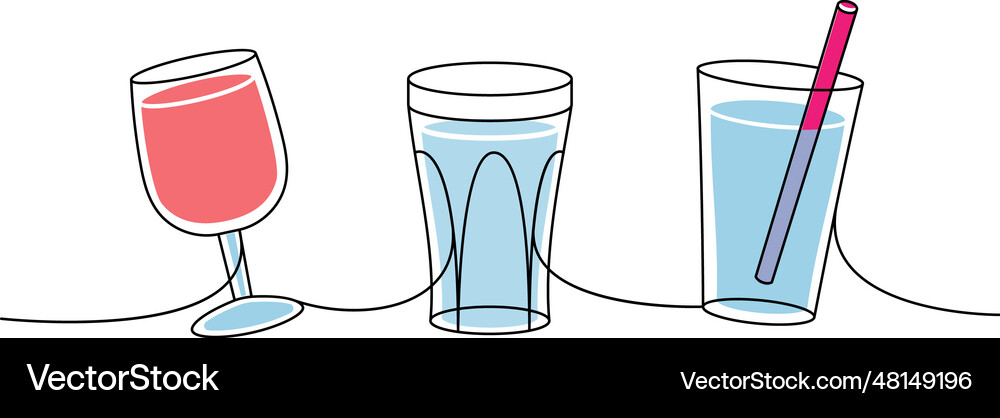Set of glass cups one line colored continuous Vector Image