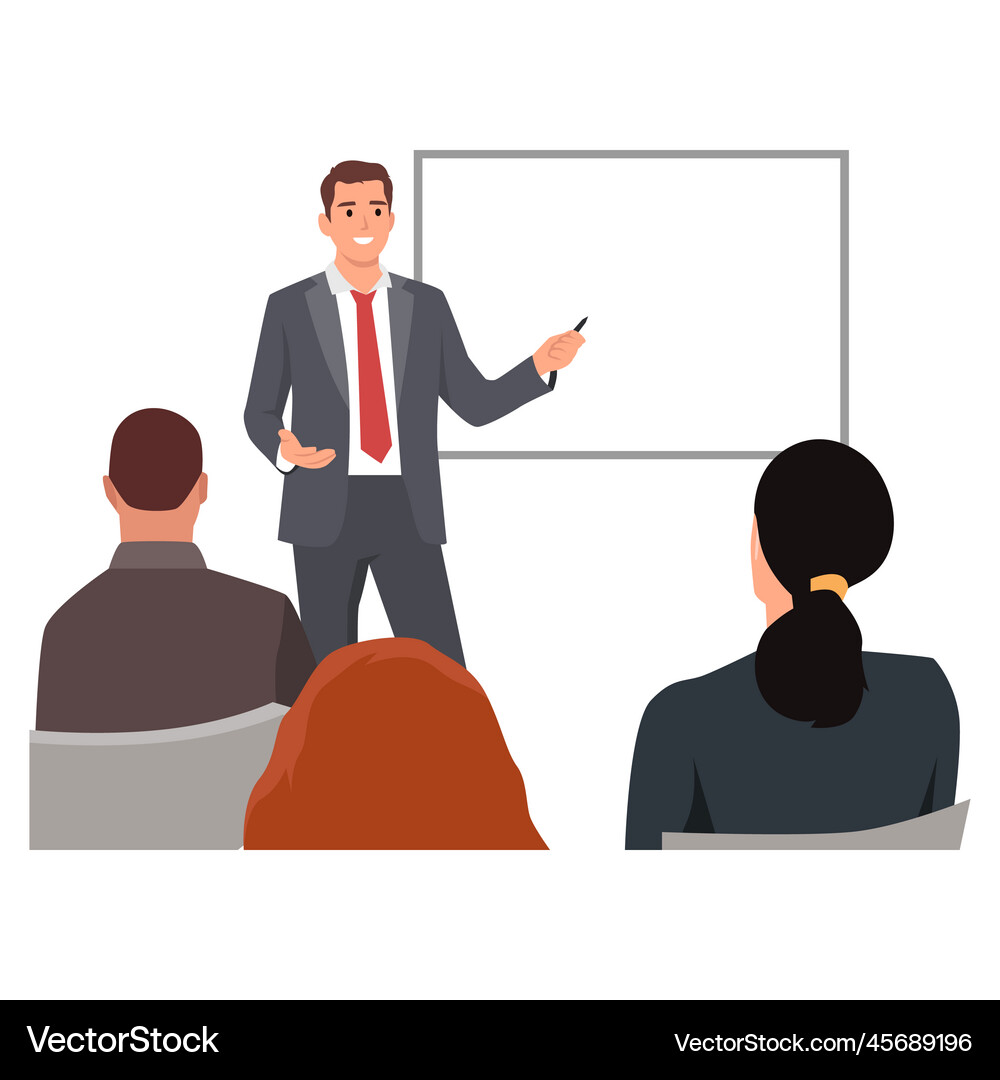 Young man doing presentation group of business Vector Image