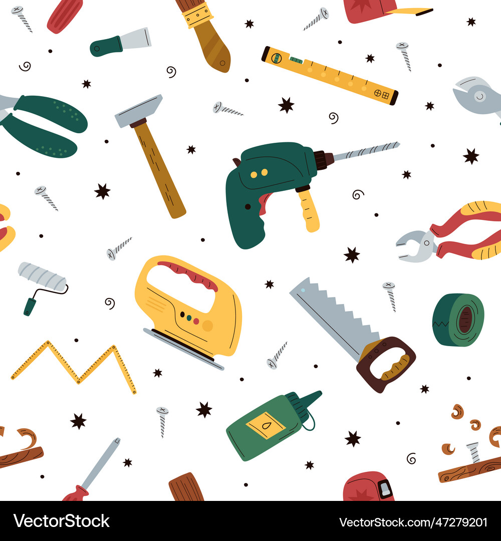 Pattern with tools seamless background saw Vector Image
