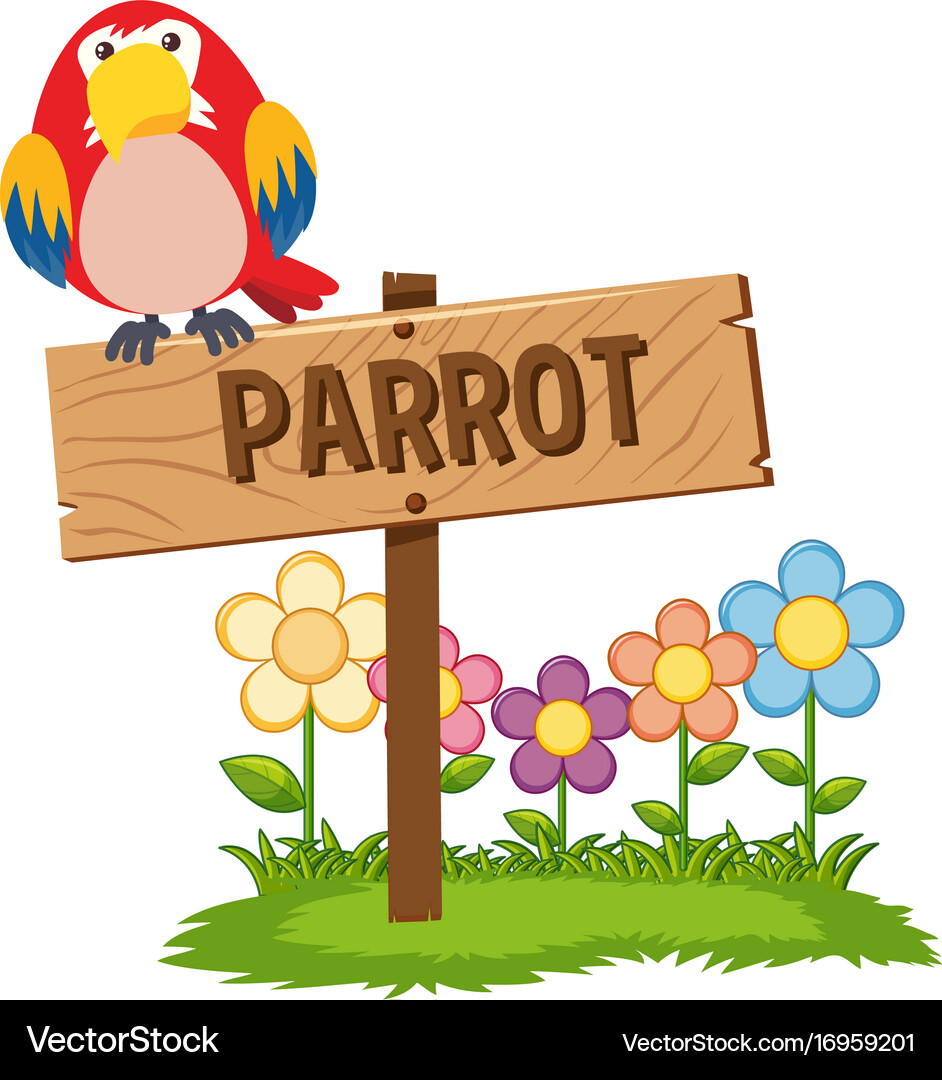 Red parrot on wooden sign Royalty Free Vector Image