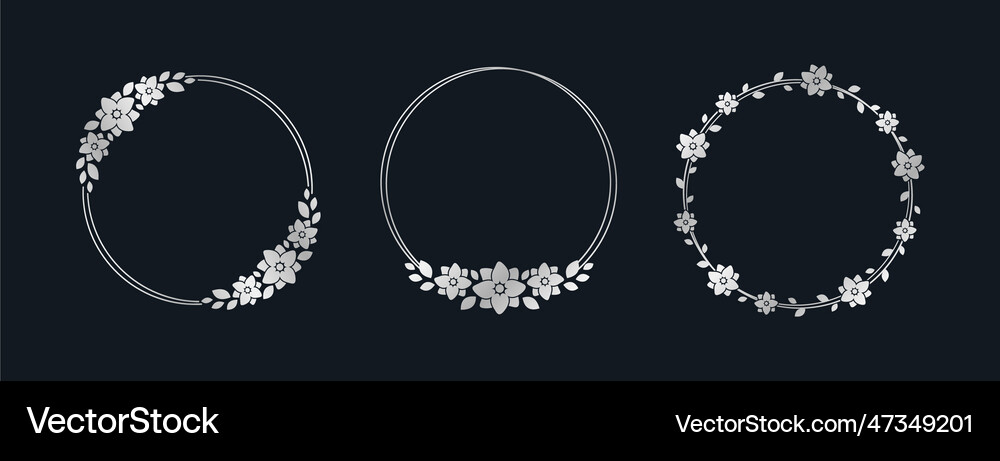 Round silver floral frame set luxury golden Vector Image