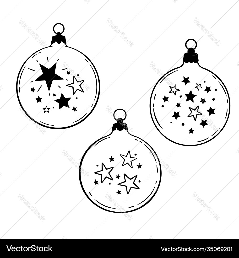Three christmas ball with stars pattern Royalty Free Vector