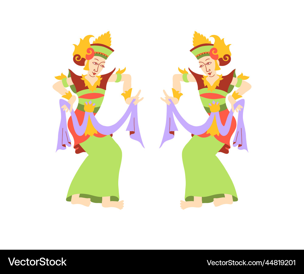 Two women perform a traditional balinese dance Vector Image