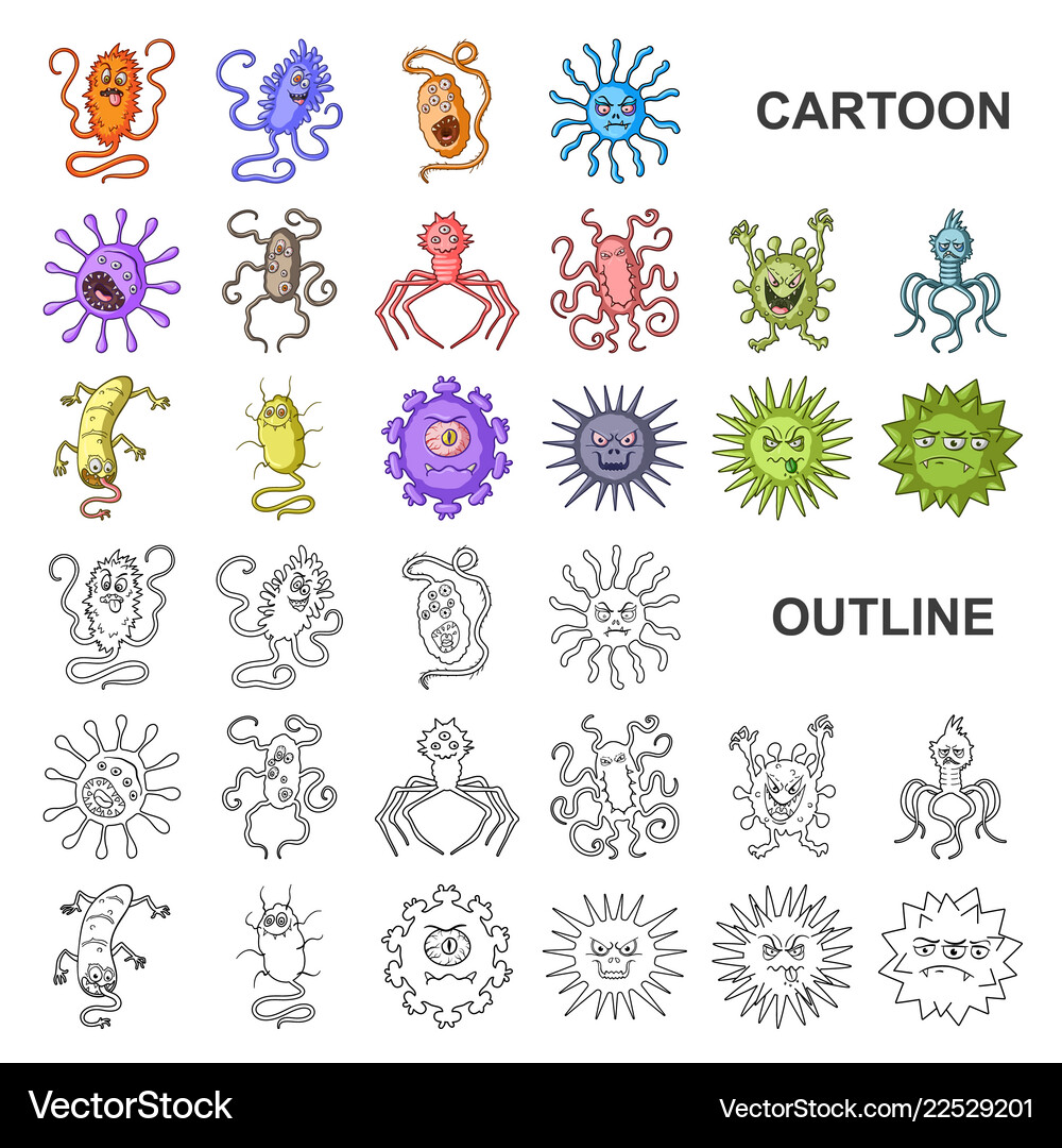 Types funny microbes cartoon icons in set Vector Image