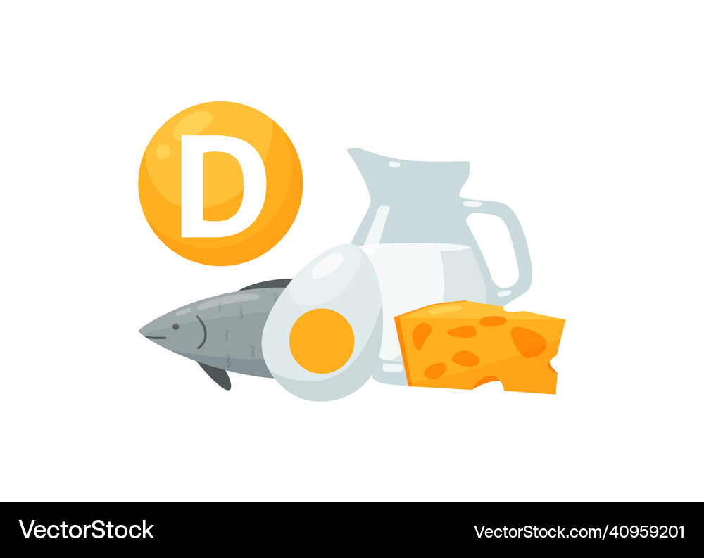 Vitamin d enriched food flat cartoon Royalty Free Vector