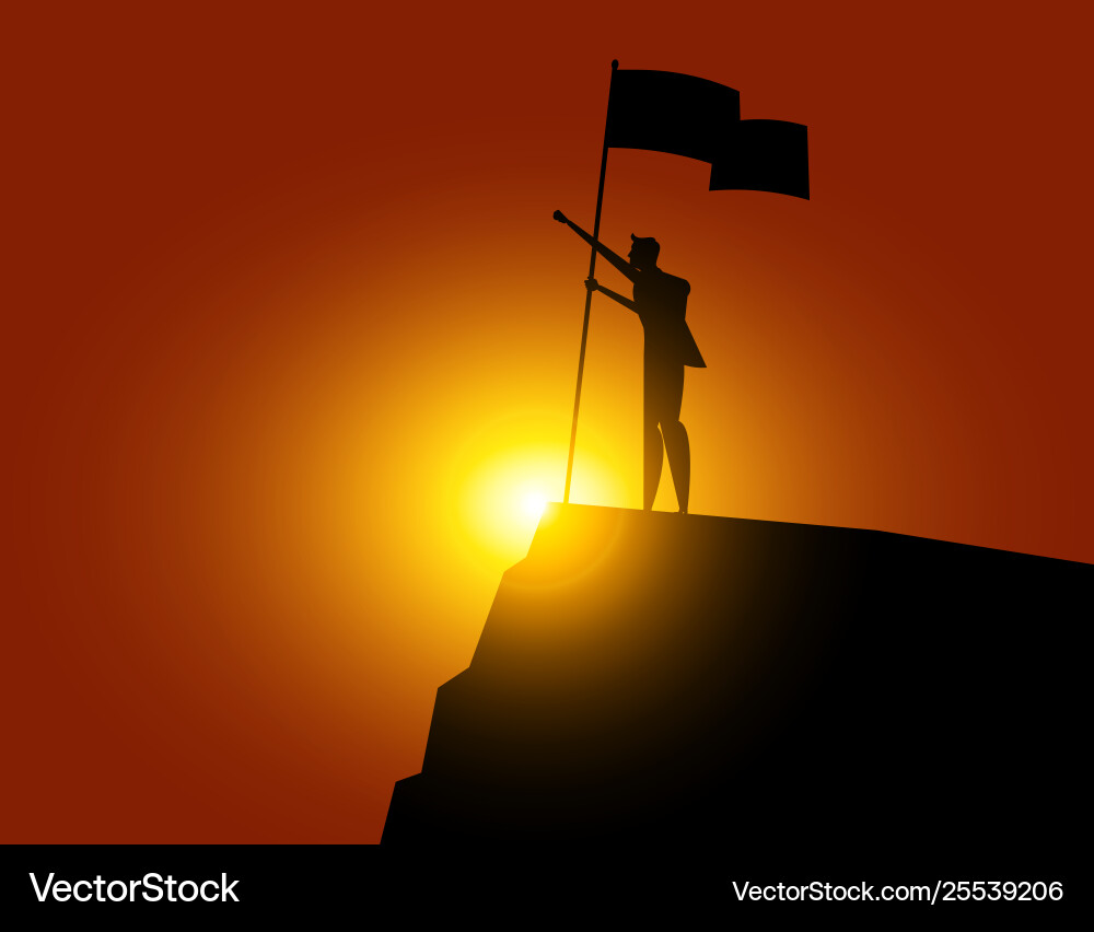 Businessman holding flat and standing on top Vector Image