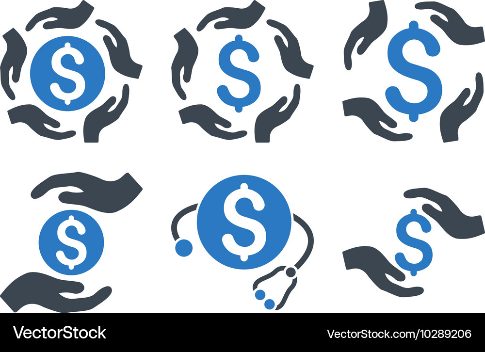 Dollar care hands flat icons Royalty Free Vector Image