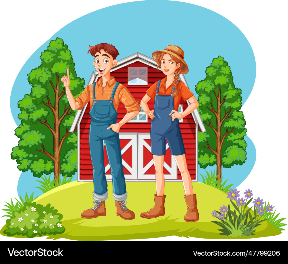 Farmer couple in farm scene Royalty Free Vector Image