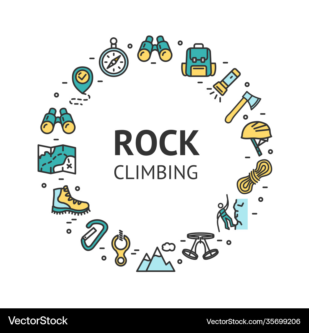 Rock climbing round design template contour lines Vector Image