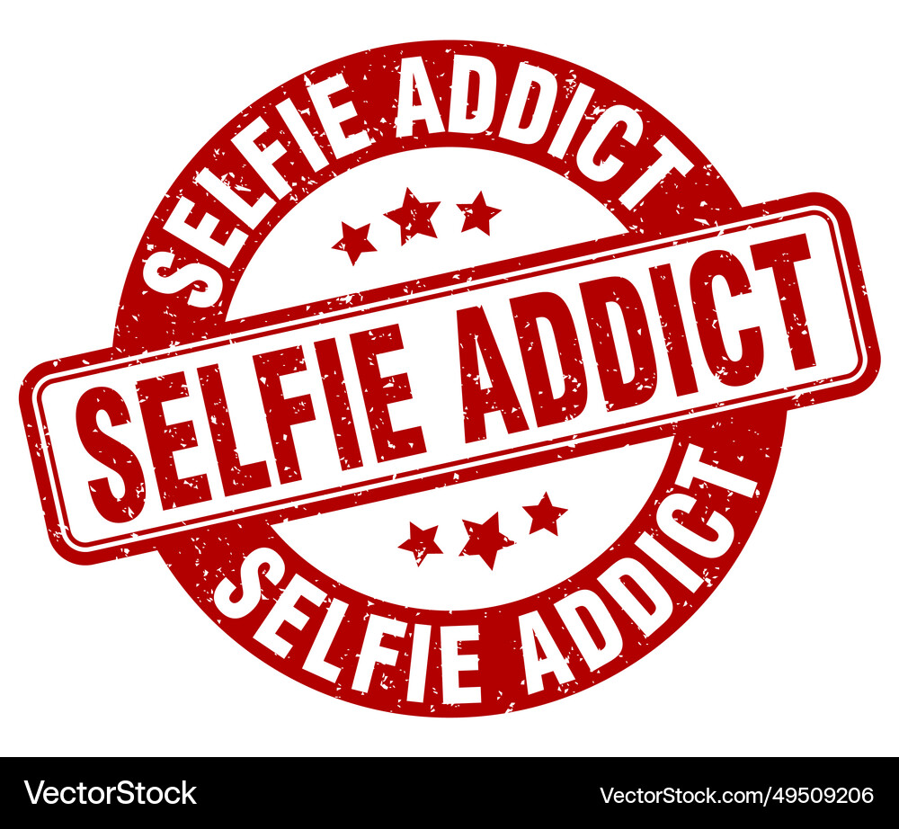 Selfie addict stamp label round Royalty Free Vector Image