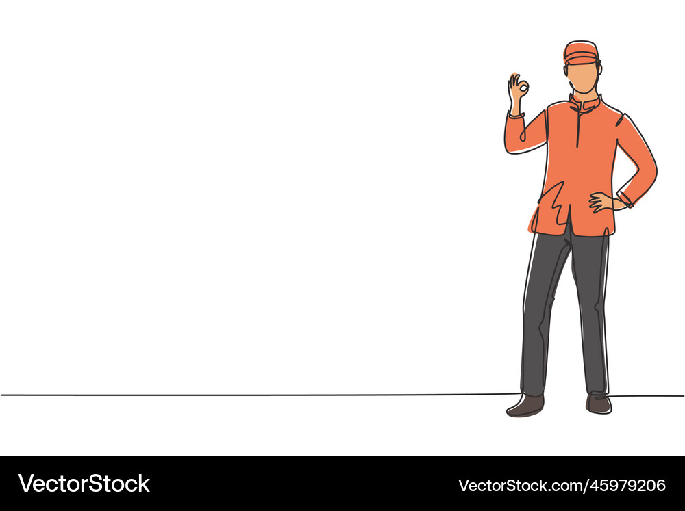 Single one line drawing of doorman stood Vector Image