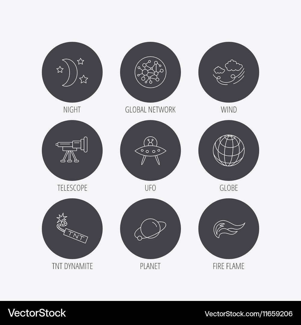 Ufo planet and telescope icons global network Vector Image